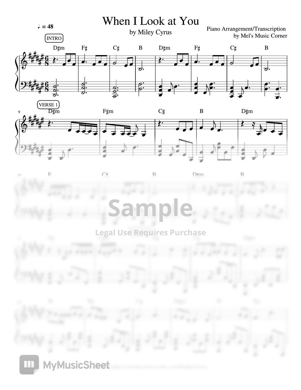 Miley Cyrus - When I Look at You Sheets by Mel's Music Corner