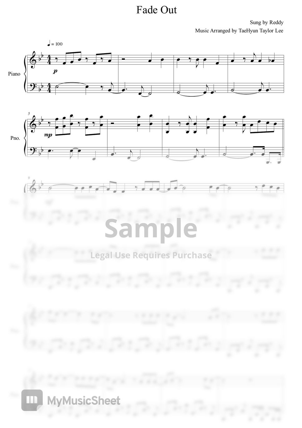 레디 (Reddy) - Fade Out (피아노 커버) Sheets by TaeHyun Taylor Lee