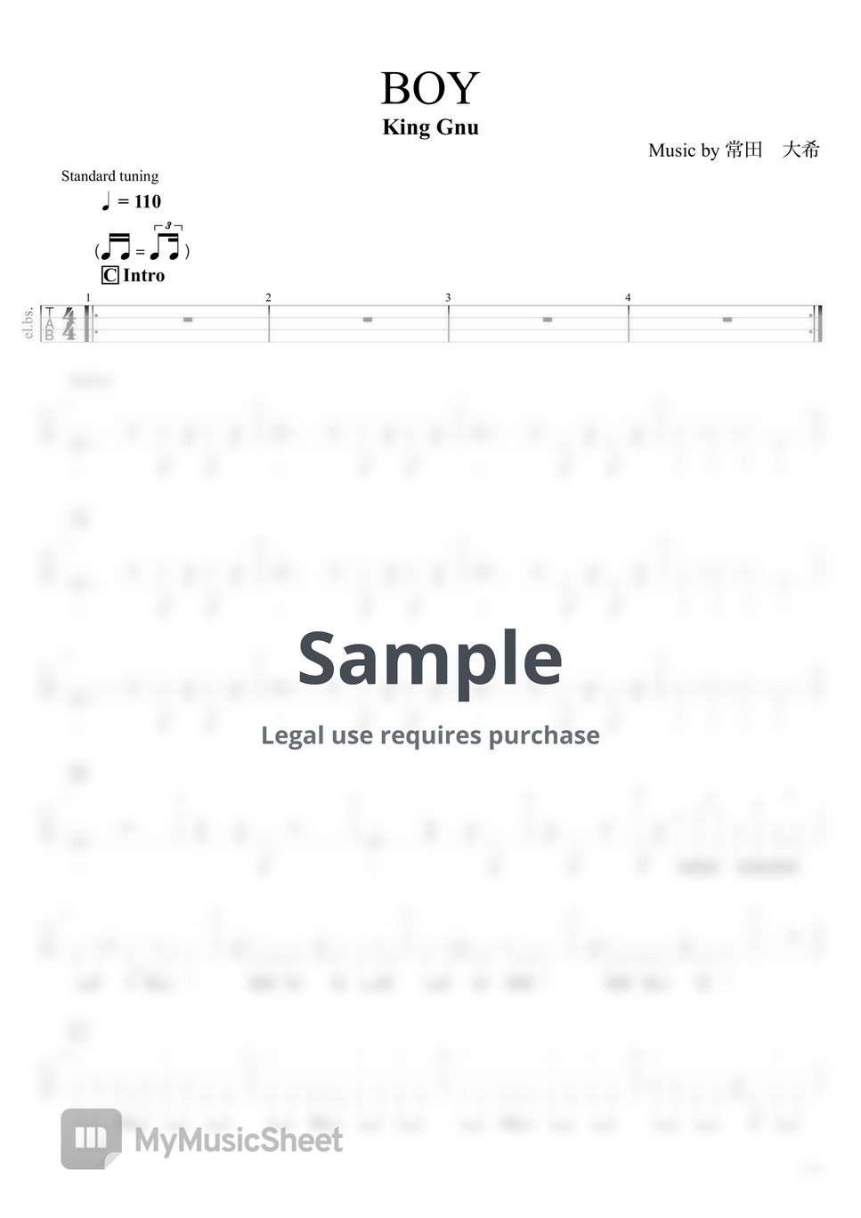 King Gnu - BOY (ベースTAB) Sheets by tabスコア