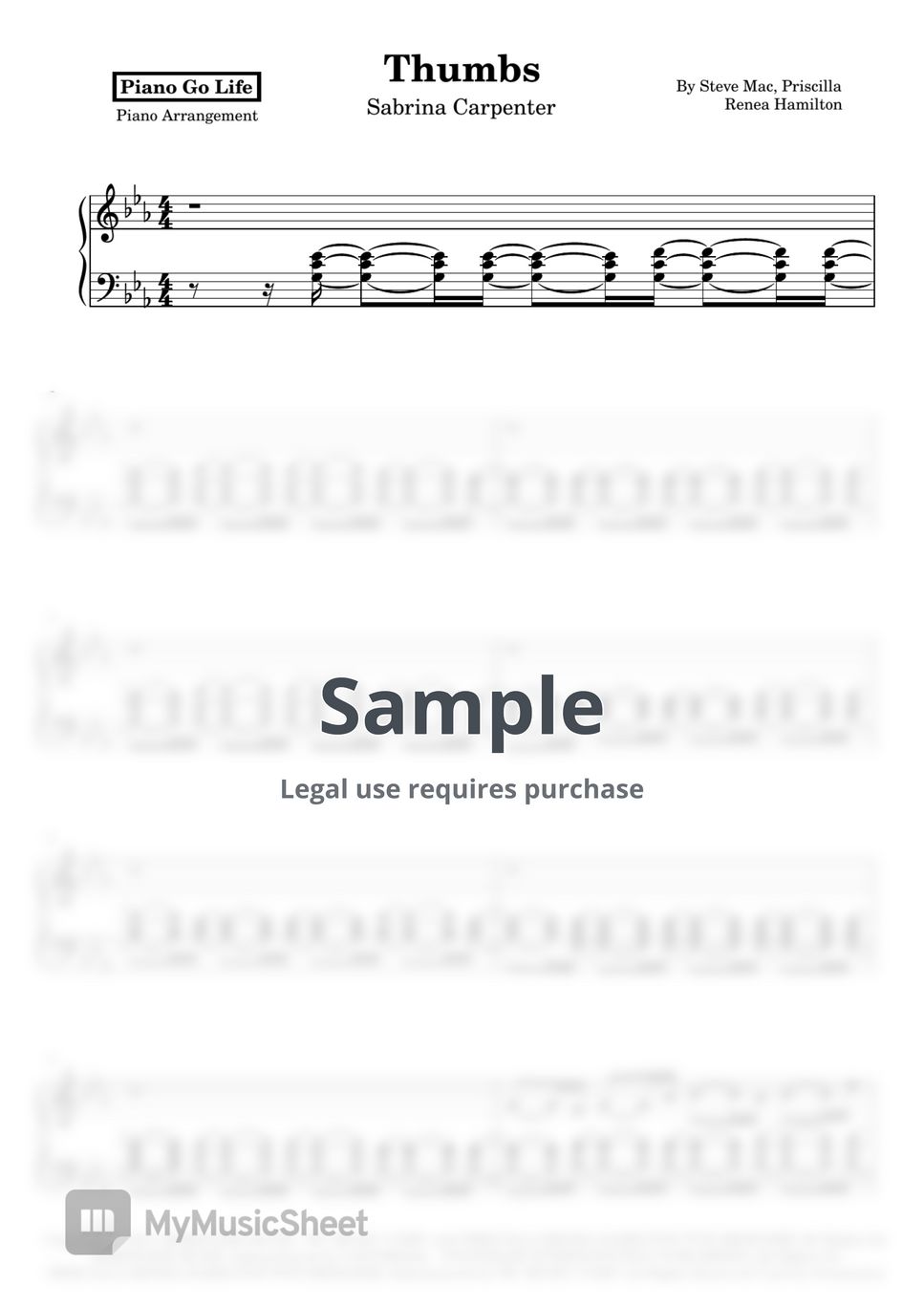 Sabrina Carpenter - Thumbs Sheet Music by Piano Go Life