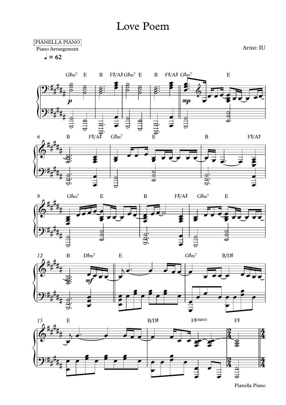 IU - Love Poem (Piano Sheet) Sheets by Pianella Piano