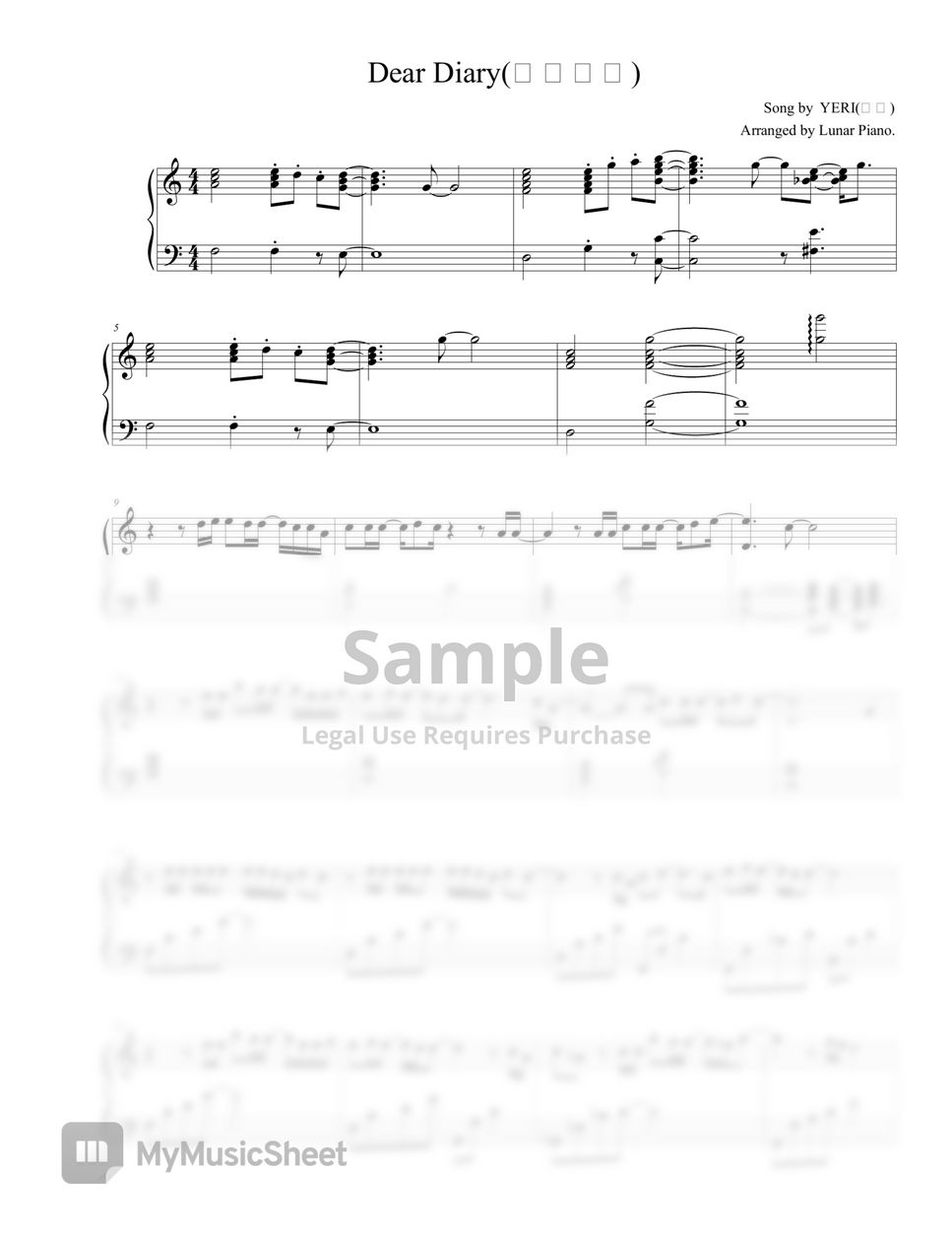YERI 예리 - Dear Diary 스물에게 Sheet Music