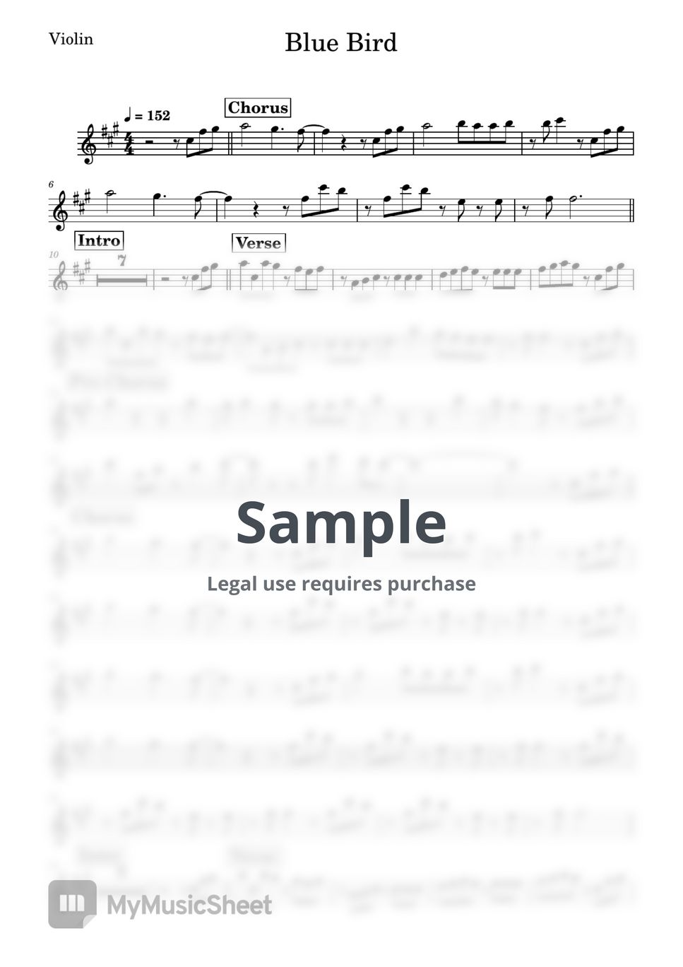 Ikimonogakari - Blue Bird (Naruto Shippuuden OP3, melody, Violin) Sheet ...