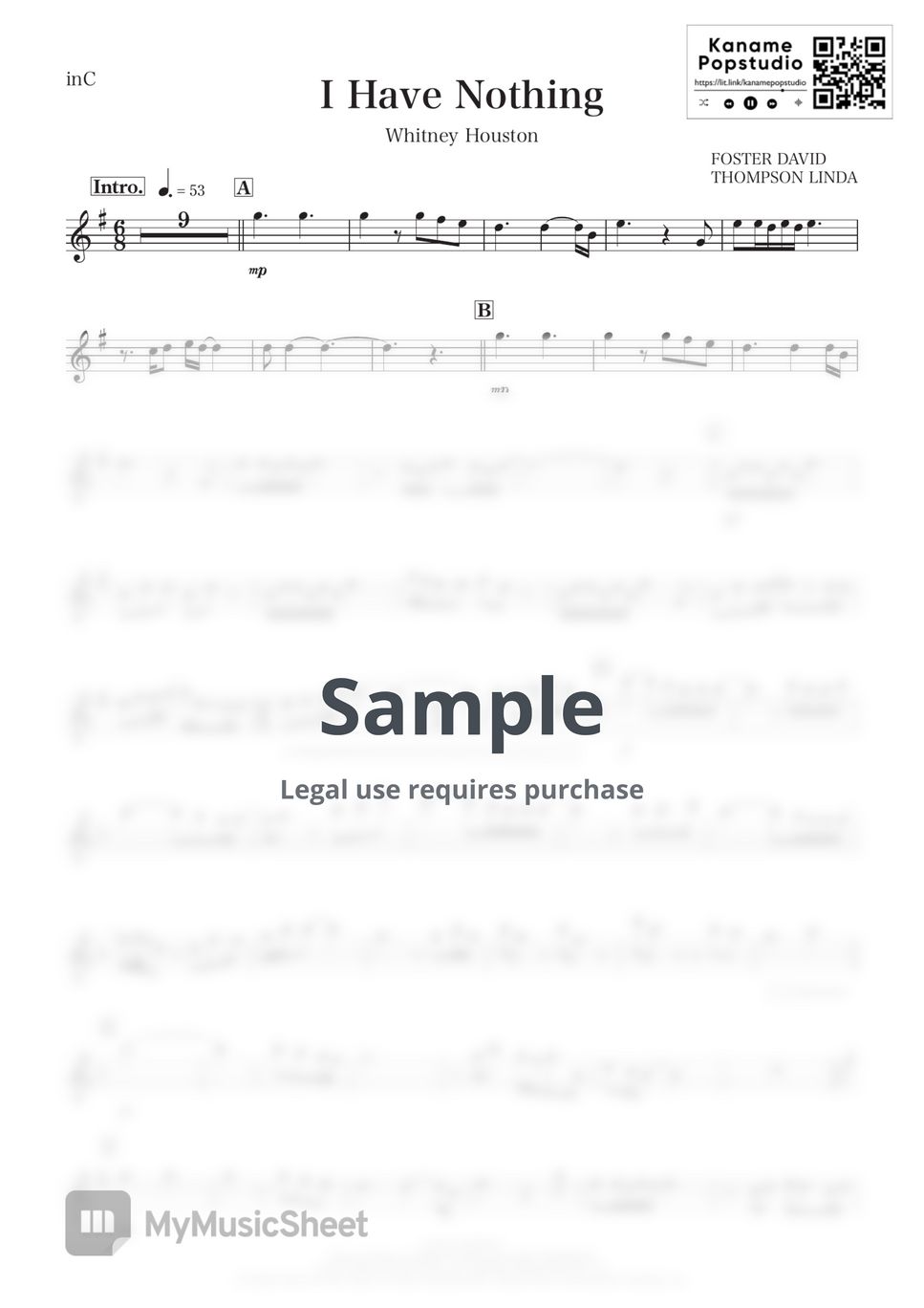 Whitney Houston - I Have Nothing (C) Sheet Music by Kaname@Popstudio