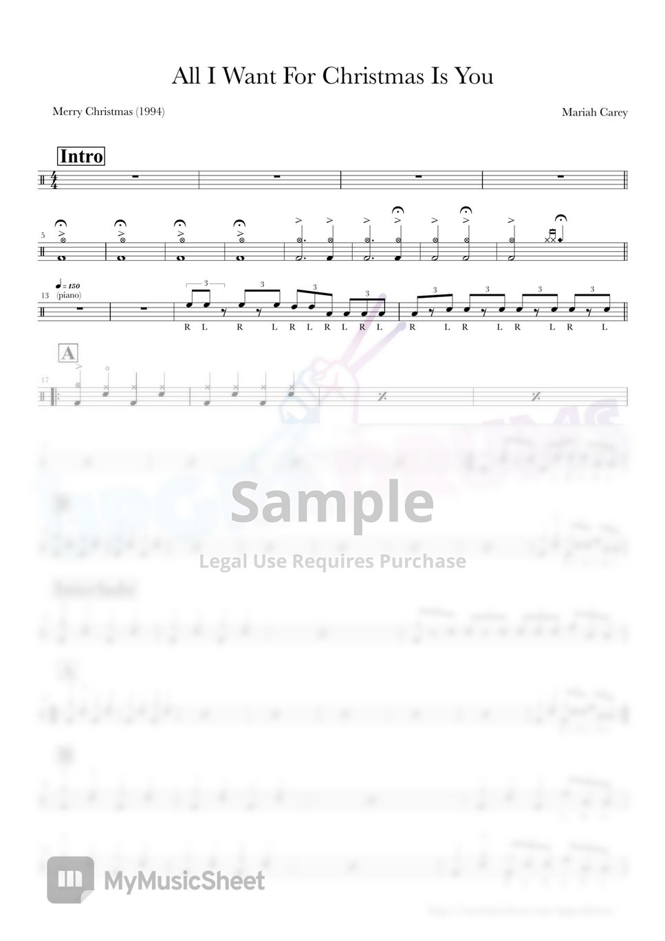 Mariah Carey - All I Want For Christmas Is You Sheet by UPGRADRUMS