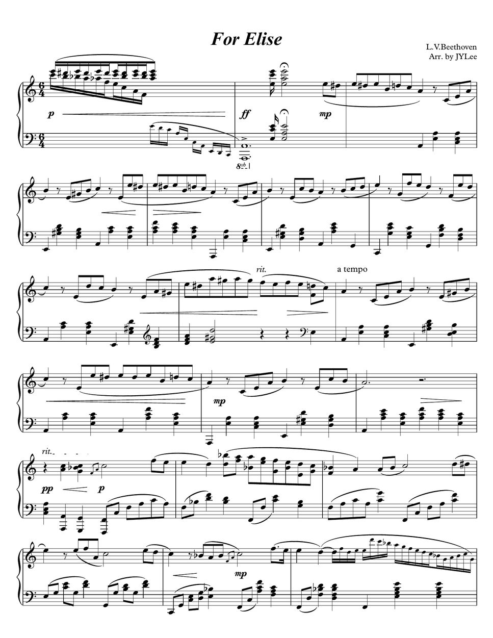 For Elise (JYLee arrangement) Notenblatt
