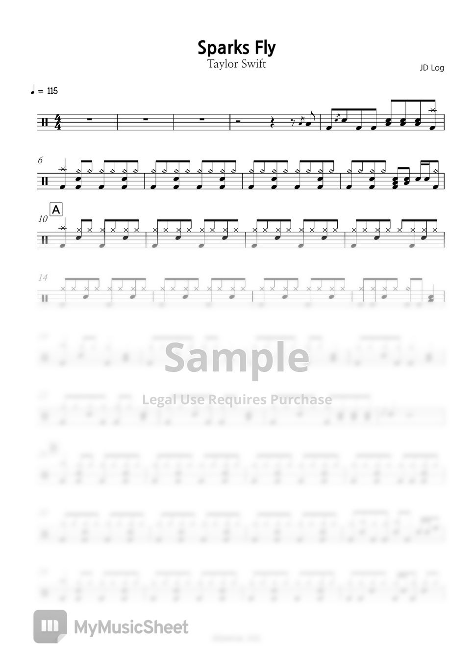 Taylor Swift - Sparks Fly (Original Ver.) 악보 by DrumCore