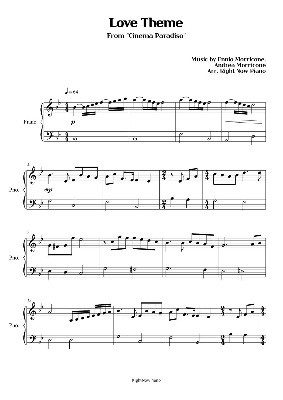 Cinema Paradiso - Love Theme Sheets by Right Now Piano