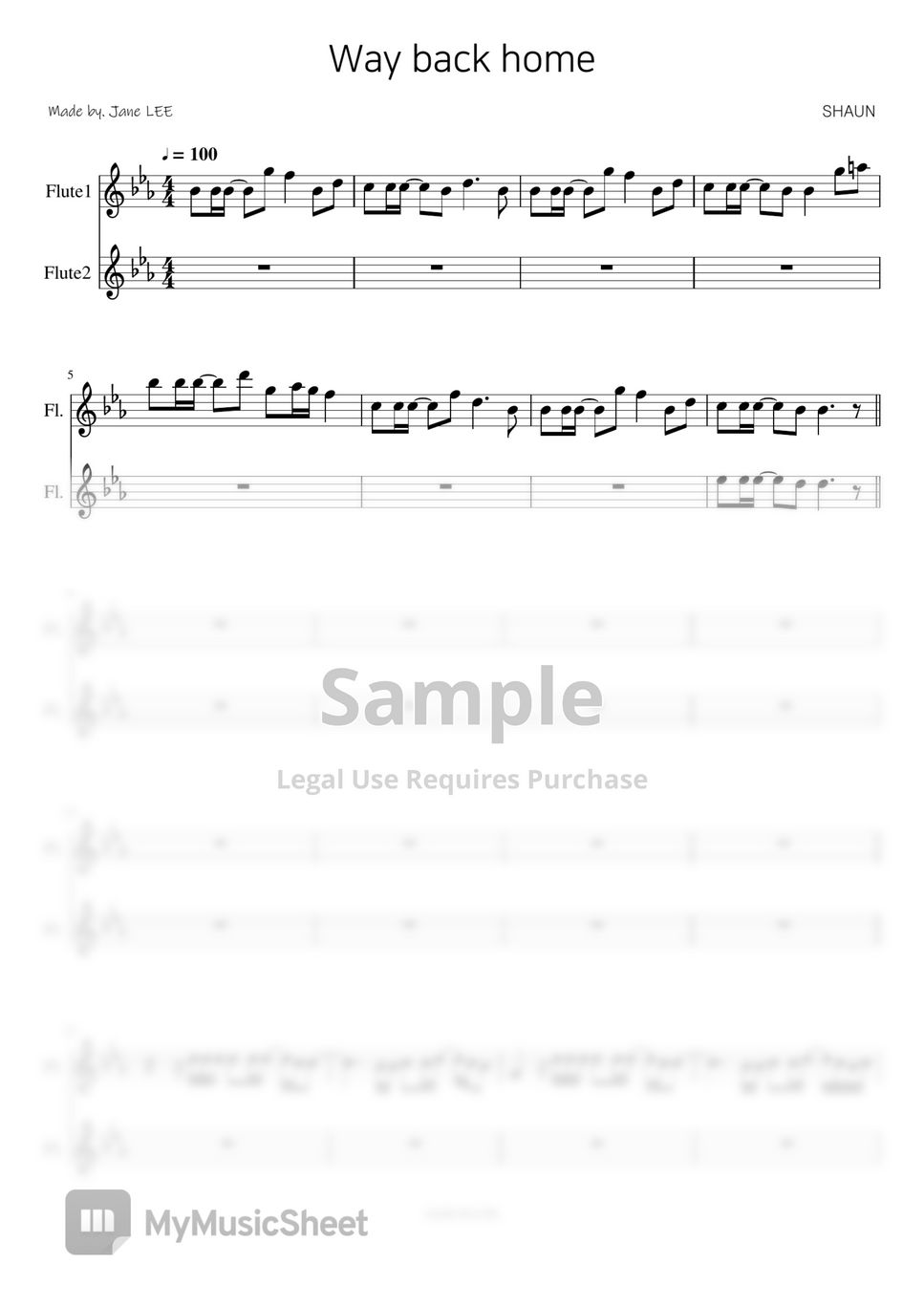SHAUN - Way Back Home Sheet Music by JaneFlute