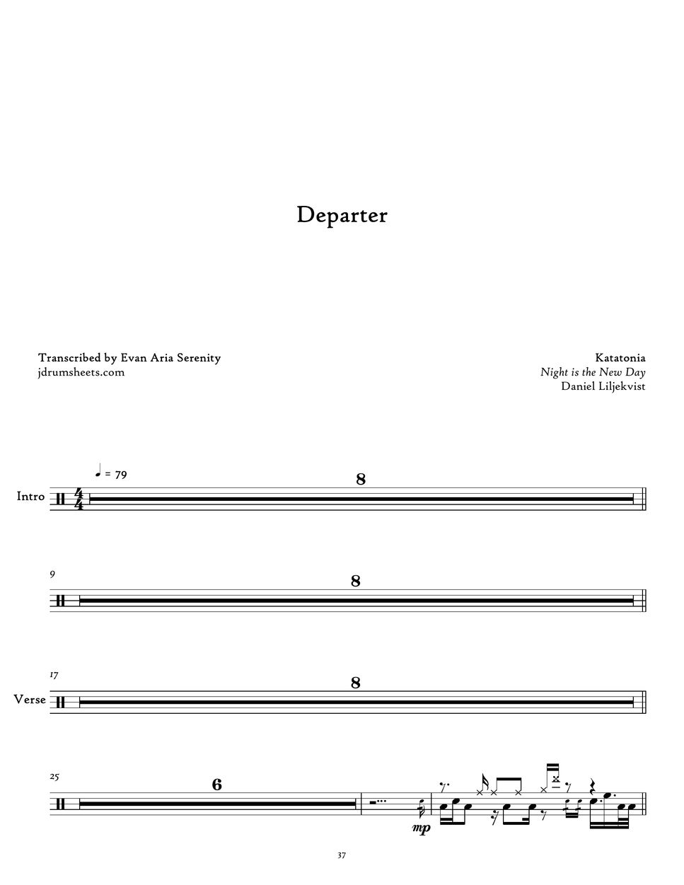 Katatonia - Departer Sheets by Jaslow Drum Sheets