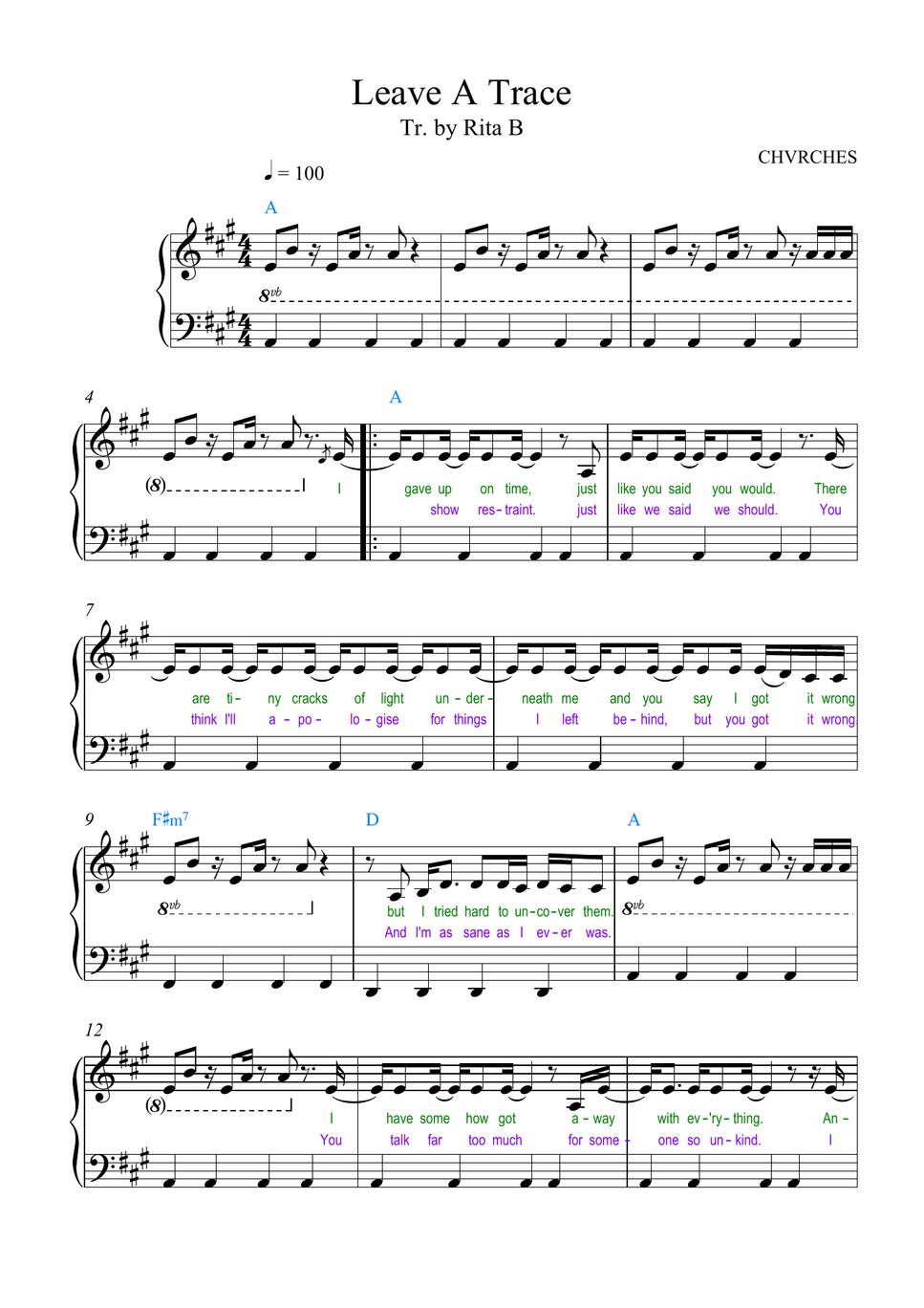 CHVRCHES - Leave a Trace 楽譜 by Rita B