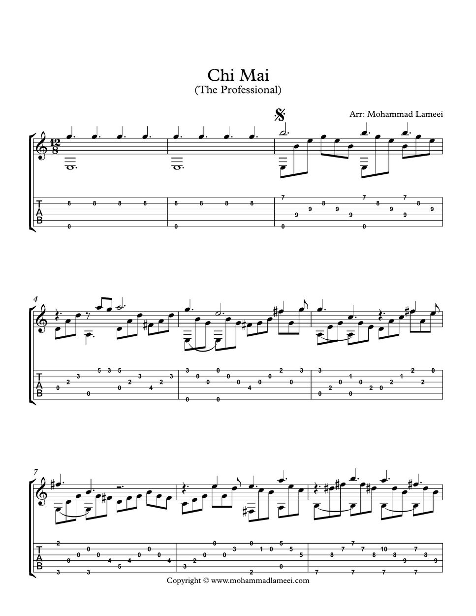 Ennio Morricone - Chi Mai Tab + 1staff by Mohammad Lameei