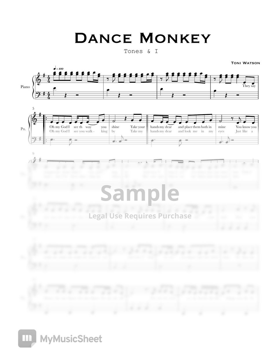 Tones And I - Dance Monkey (Easy Version) 楽譜 by PHianonize