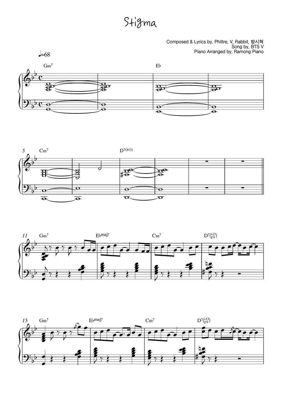 BTS V - Stigma Notenblatt by Ramong Piano