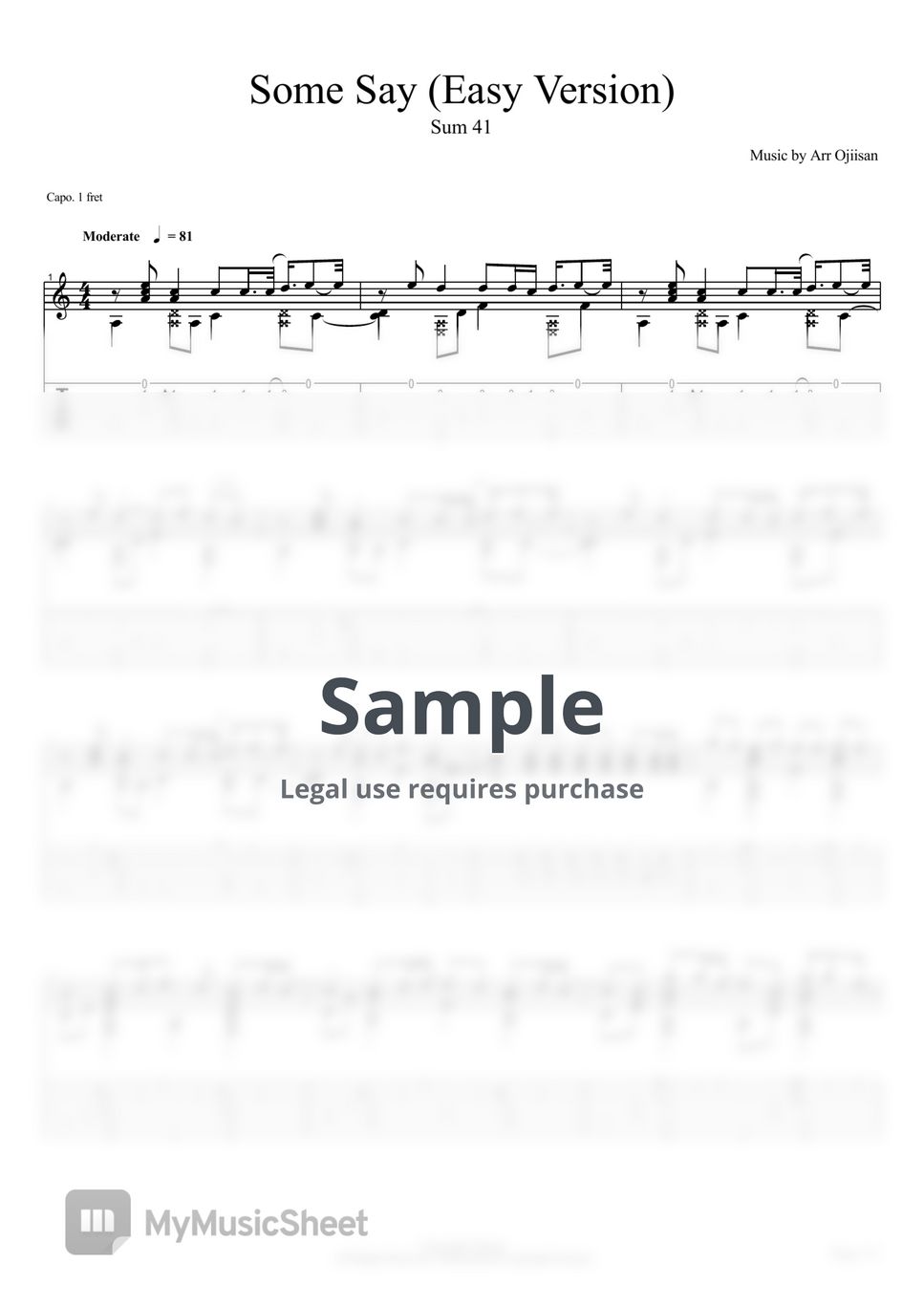 Sum41 - Some Say (Fingerstyle Tab) Tab + 1staff by Ojiisan
