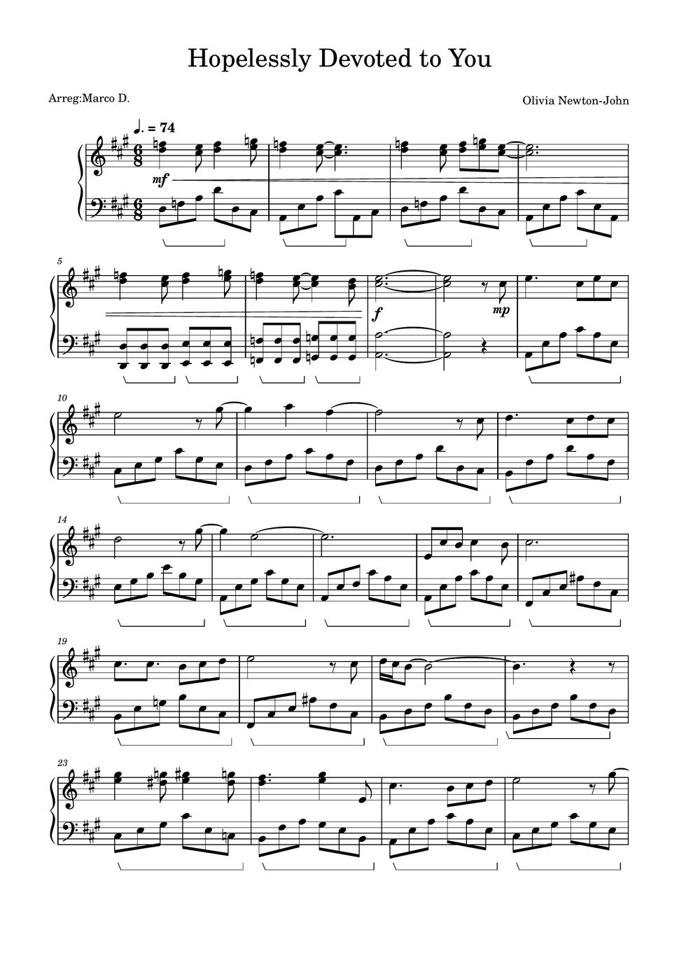 Olivia Newton-John - Hopelessly Devoted to You Sheets by Marco D.