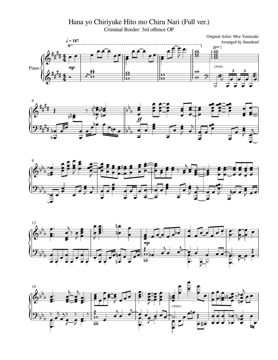 Moe Yamazaki - Hana yo Chiriyuke Hito mo Chiru Nari (Full ver.) 악보 by ...