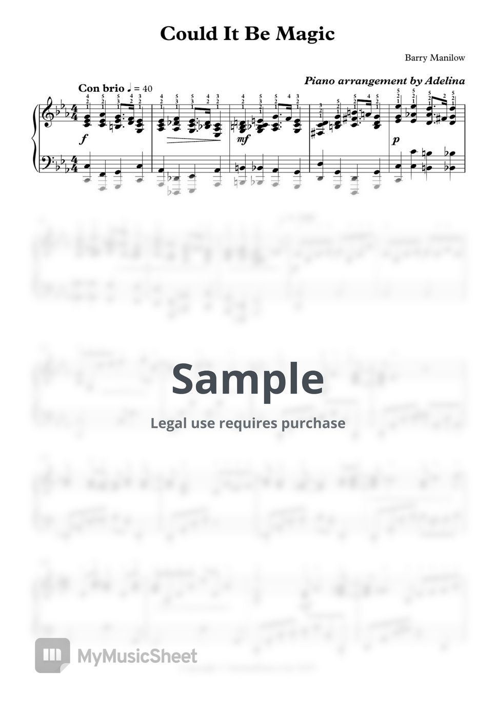 Barry Manilow - Could It Be Magic Sheets by Adelina Piano