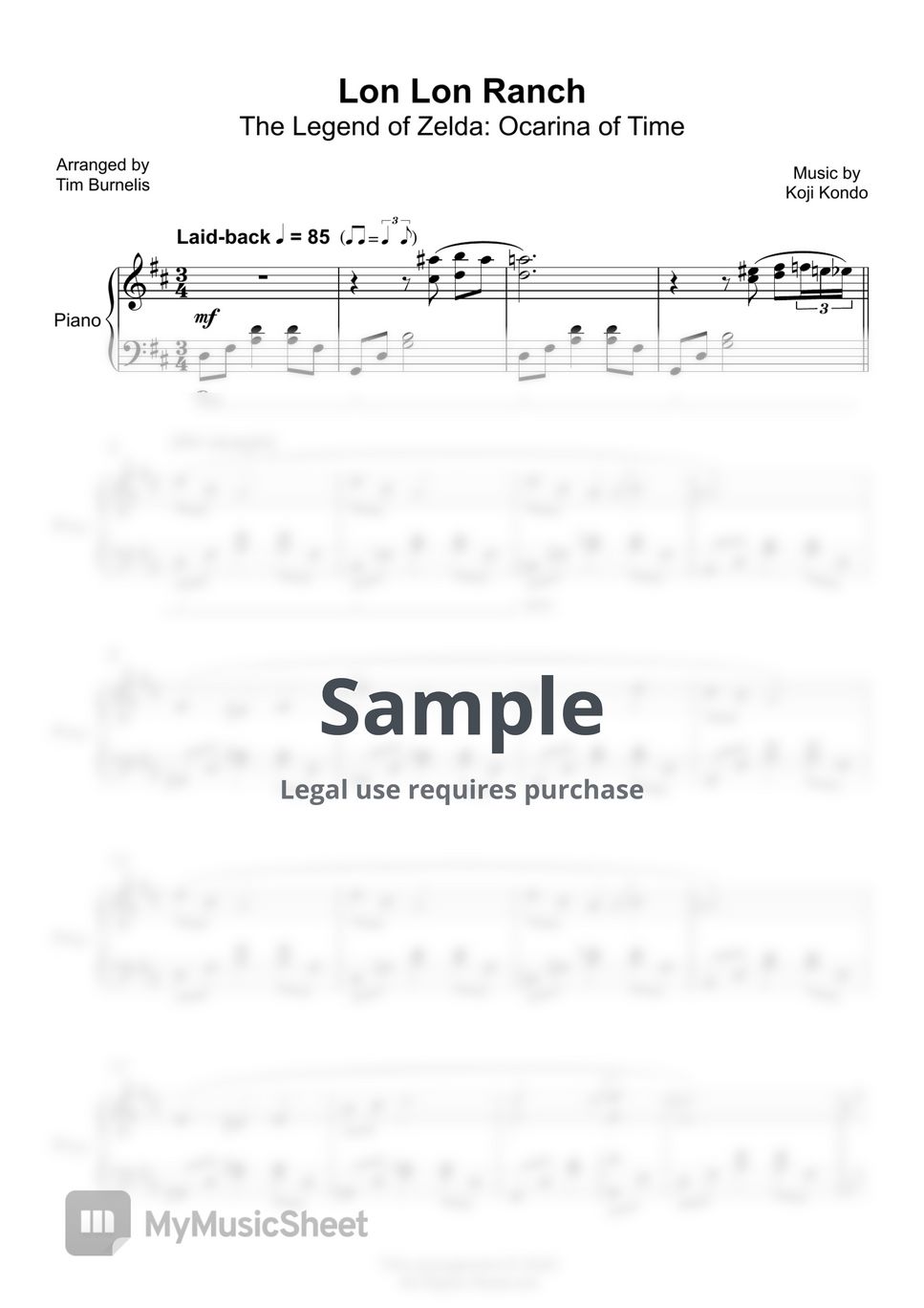 The Legend of Zelda: Ocarina of Time - Lon Lon Ranch Sheet Music by Tim ...