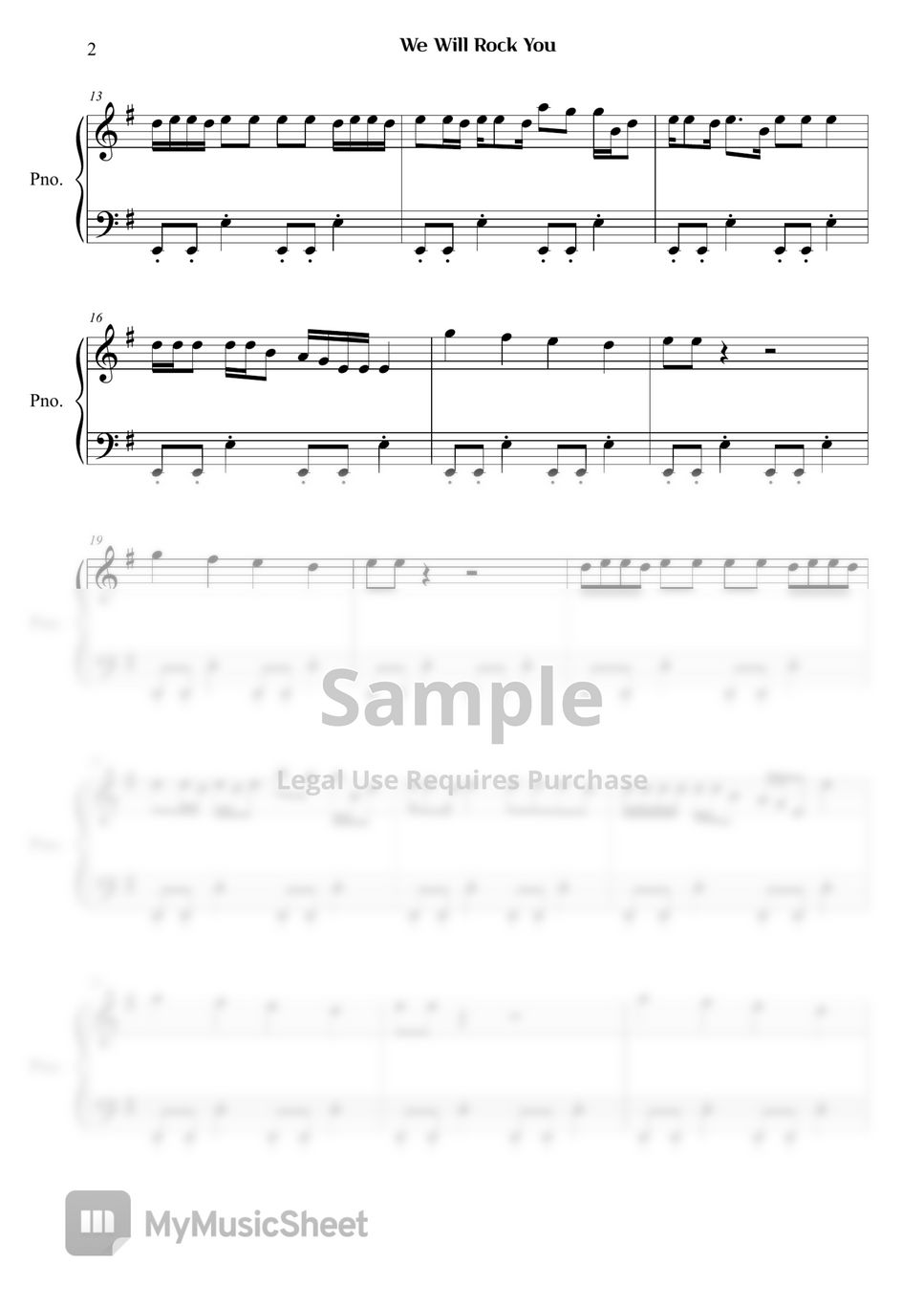 Queen - We Will Rock You Sheets by Right Now Piano