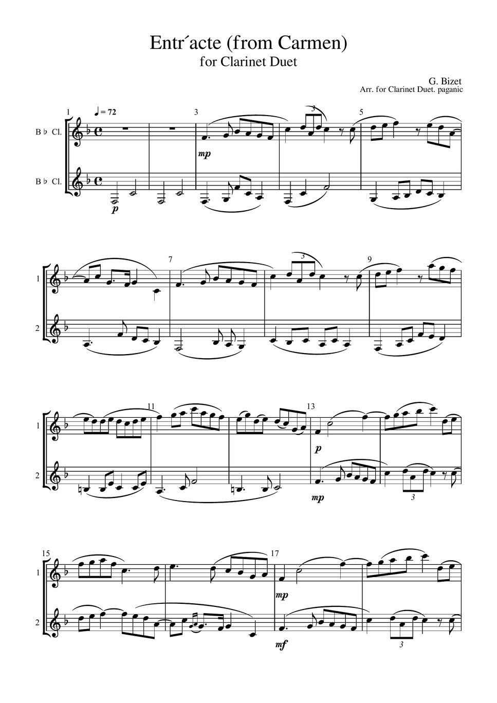 G. Bizet - Entr´acte (from Carmen) (entracte, Carmen, Bizet, 안트렉트, 비제, 카르멘) Partition musicale ...