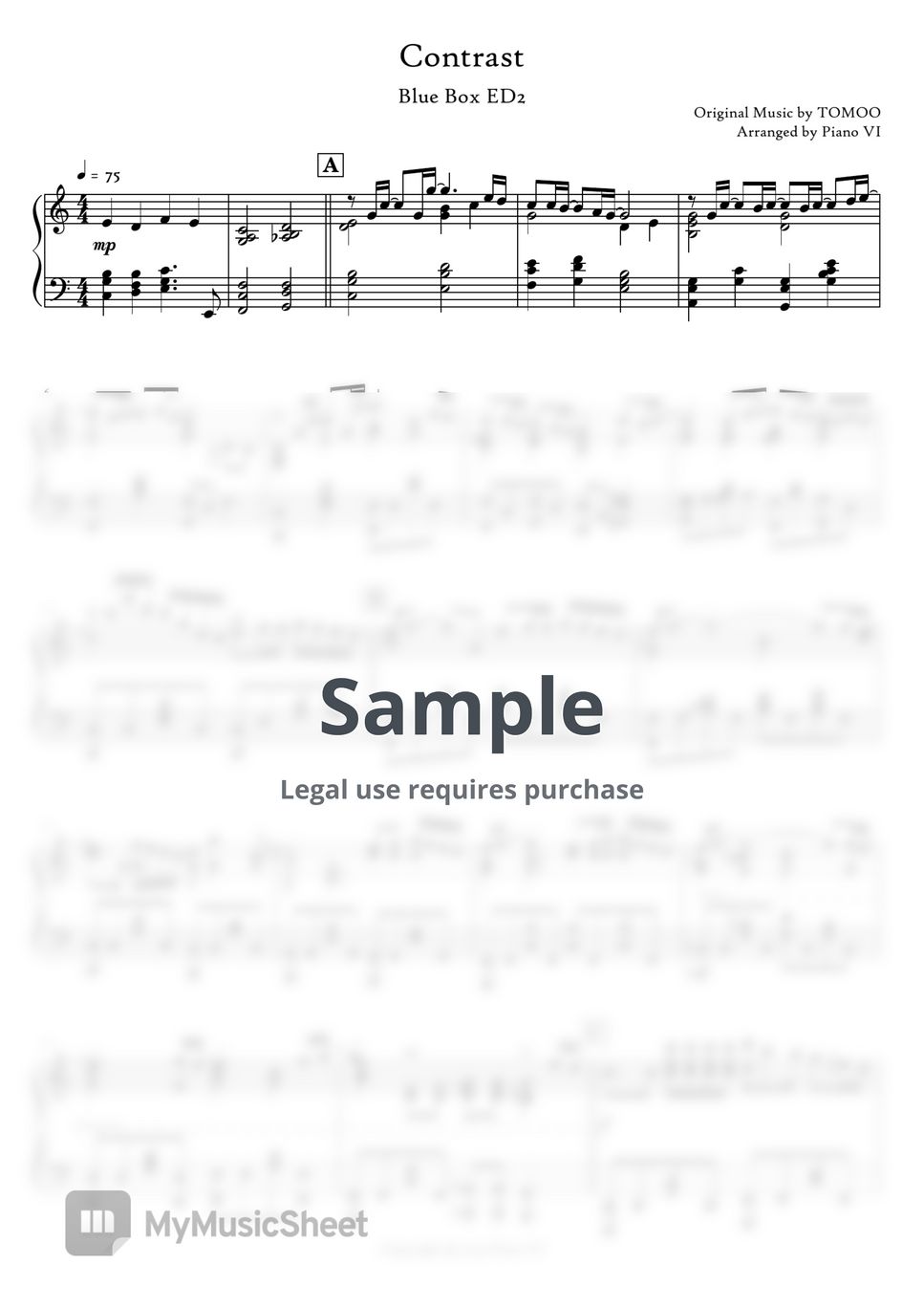 TOMOO - Contrast Sheet Music by Piano VI