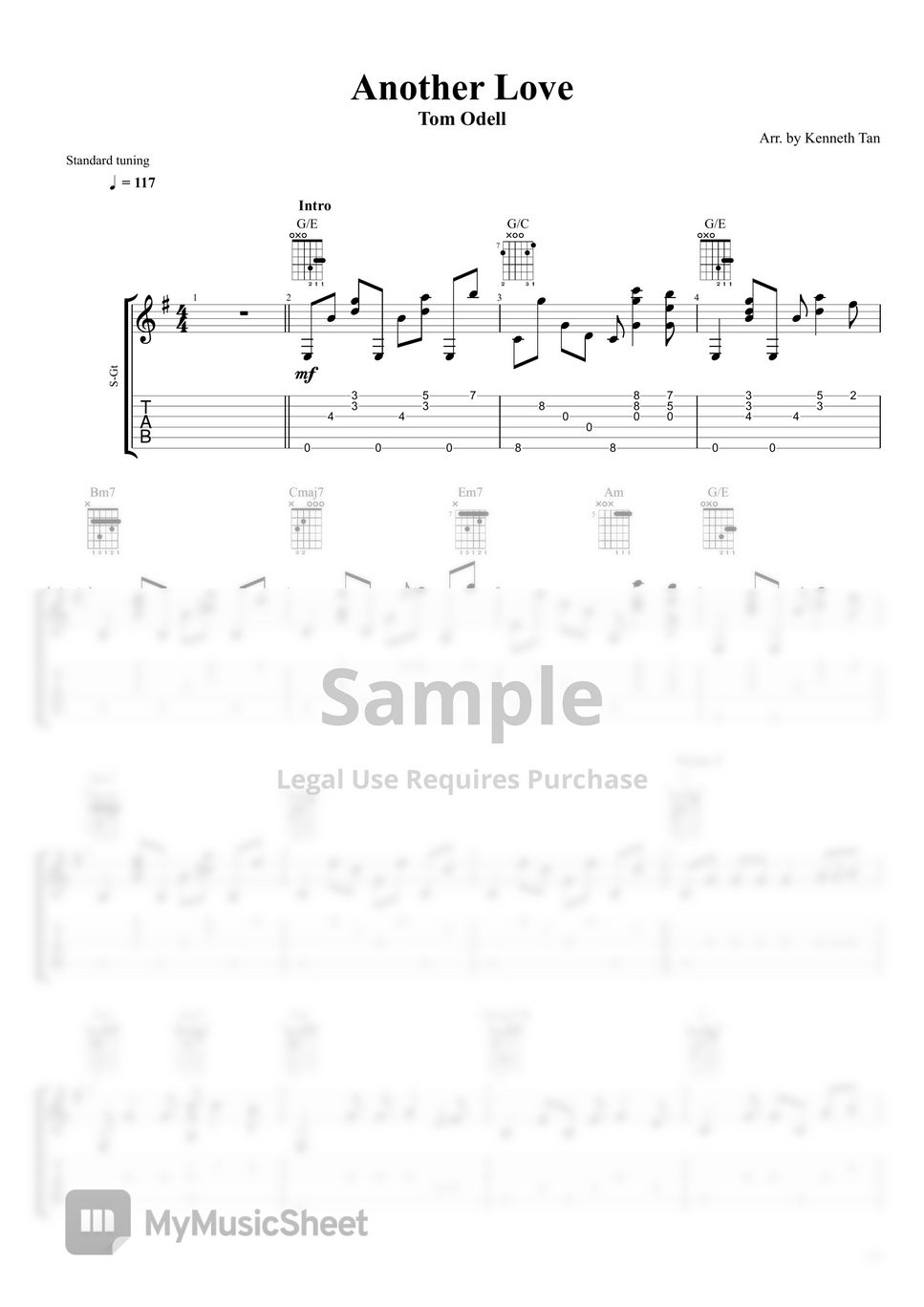 Tom Odell | Fingerstyle Guitar - Another Love Sheet Music by Kenneth ...