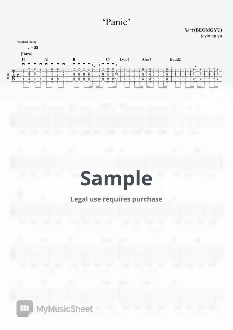 범규(BEOMGYU) - 『Panic』 (guitar cover) Sheets by jeyoung yu