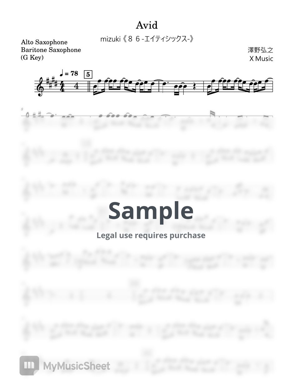 Sawanohiroyuki Avid 86 G Eb Bb F Ab Key 附伴奏連結 With Karaoke Links 含簡譜 Sheets By X Music