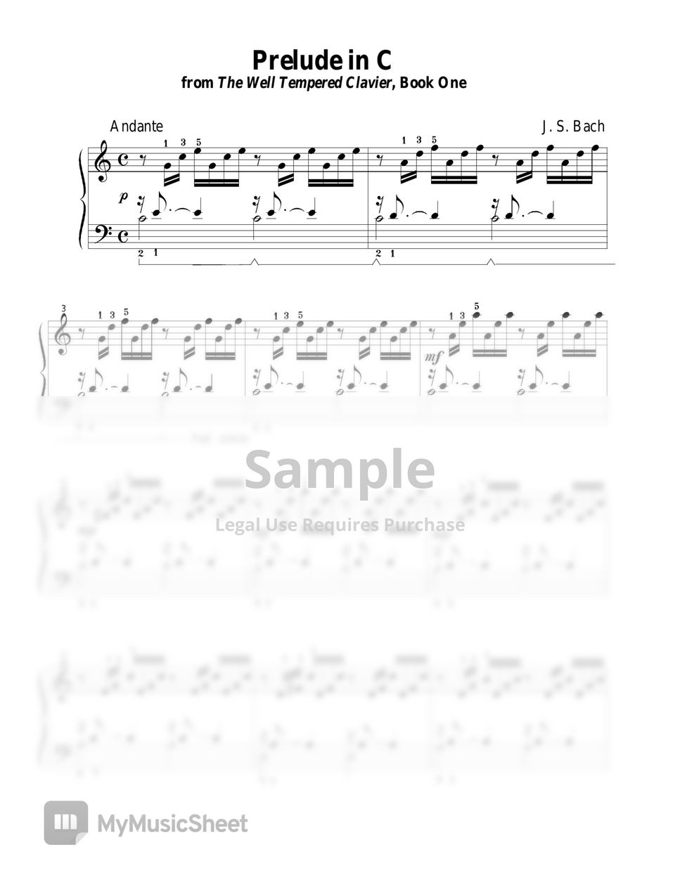 JS Bach - Prelude in C( Easy) Sheets by Open Music Scores