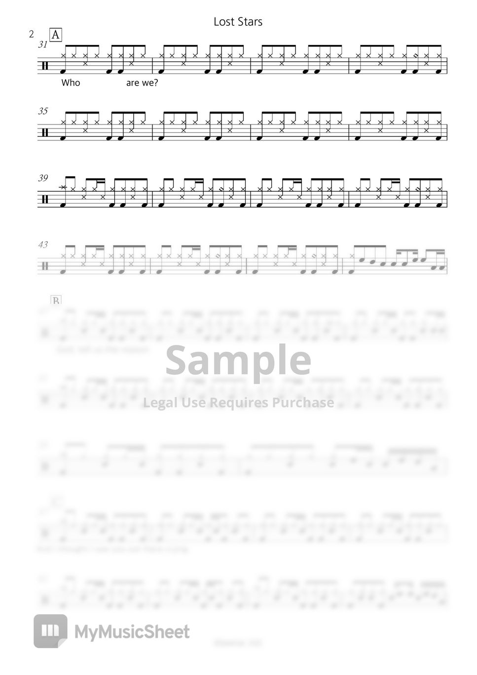 Begin Again OST - Lost Stars (Easy Arr.) Sheets by DrumCore