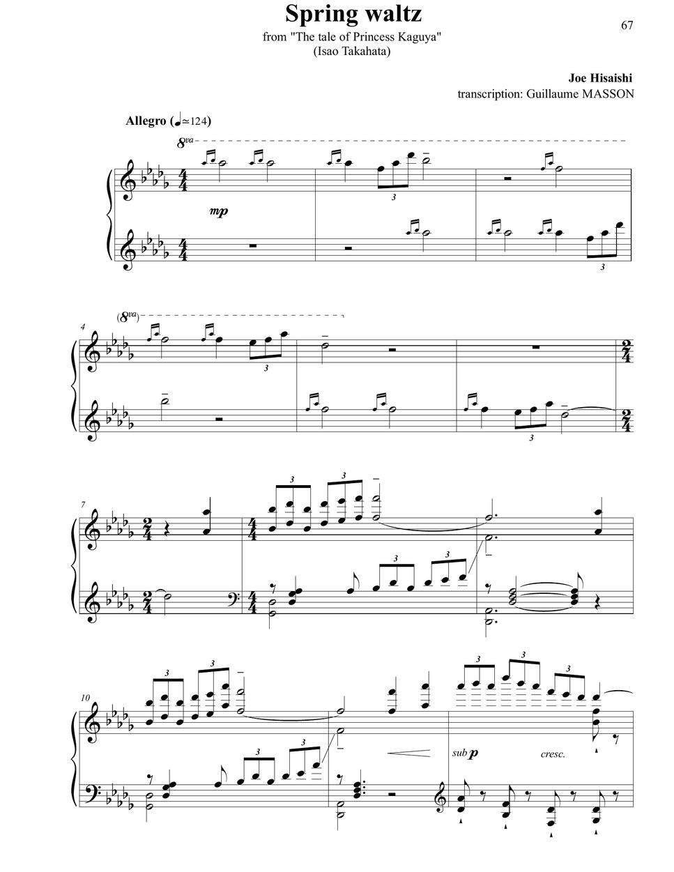 Joe Hisaishi - Princess Kaguya [Spring waltz] Bản nhạc by Guillaume Masson