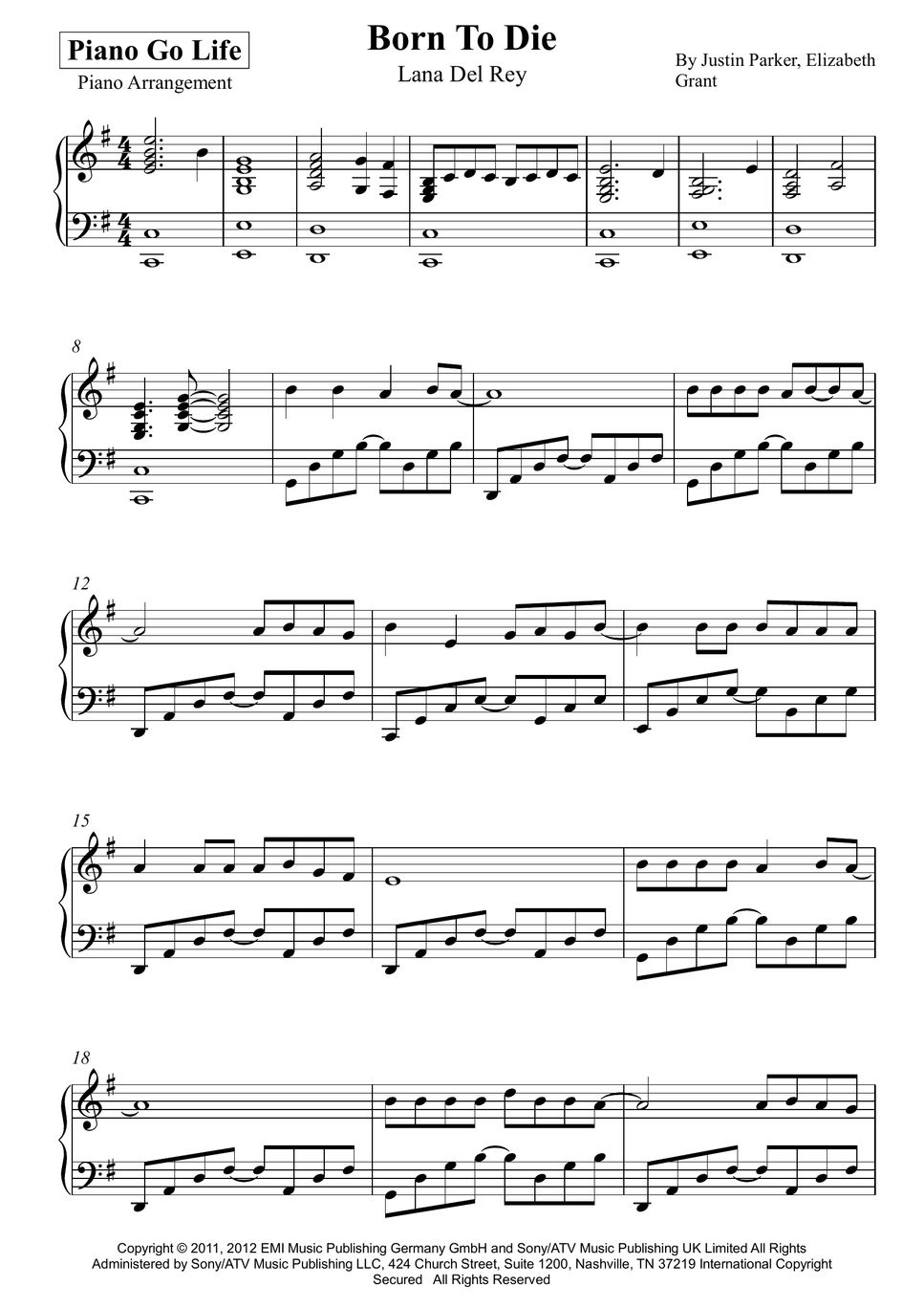 Lana Del Rey - Born To Die 楽譜 by Piano Go Life