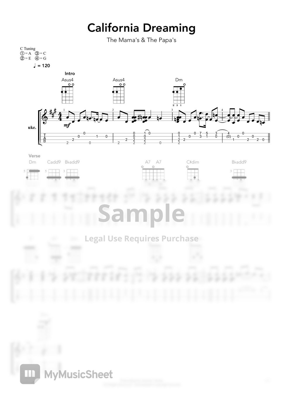 The Mamas & Papas - California Dreaming Tab + 단선 악보 by 4stringboy