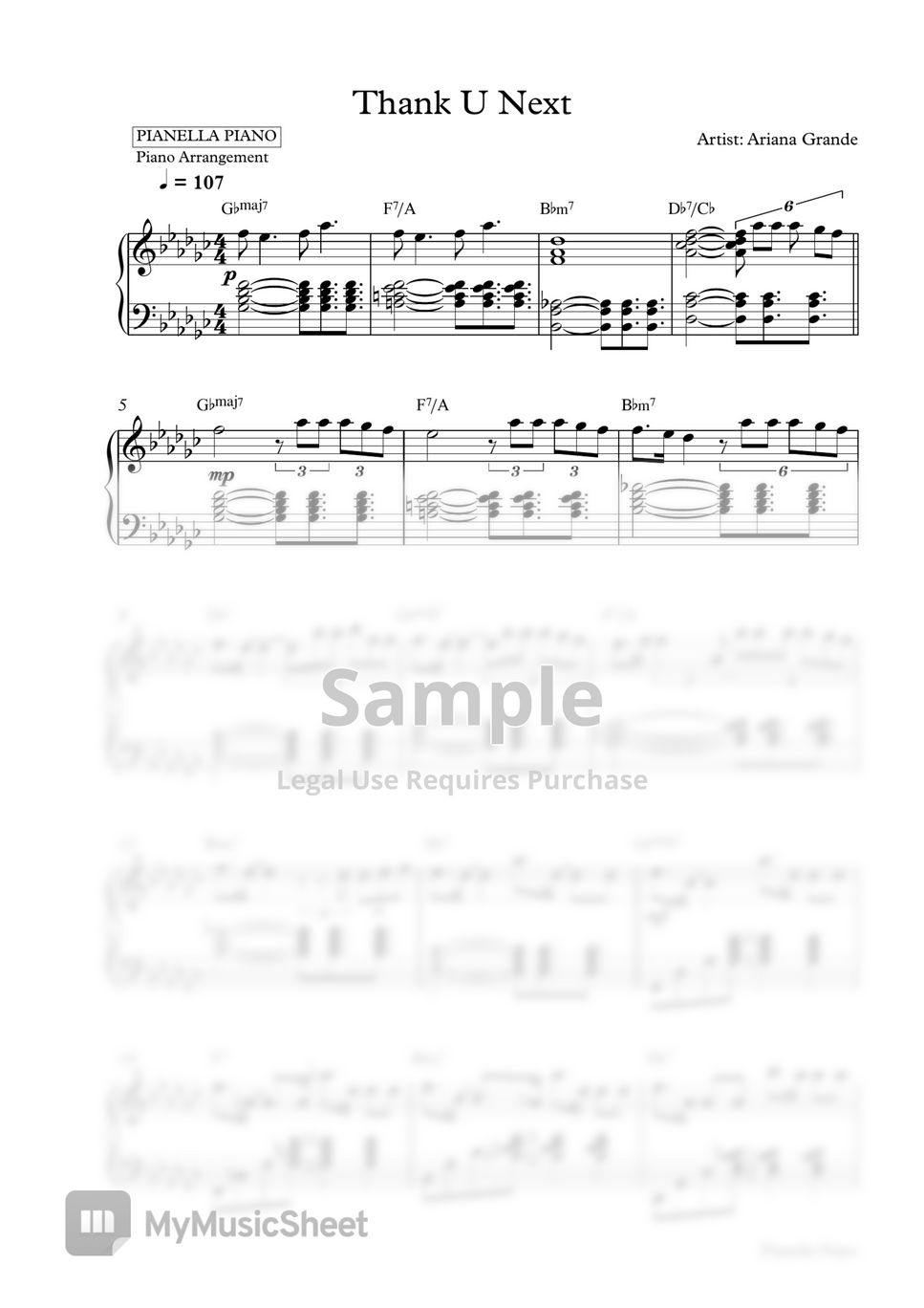 Ariana Grande - thank u, next (Piano Sheet) 樂譜 by Pianella Piano