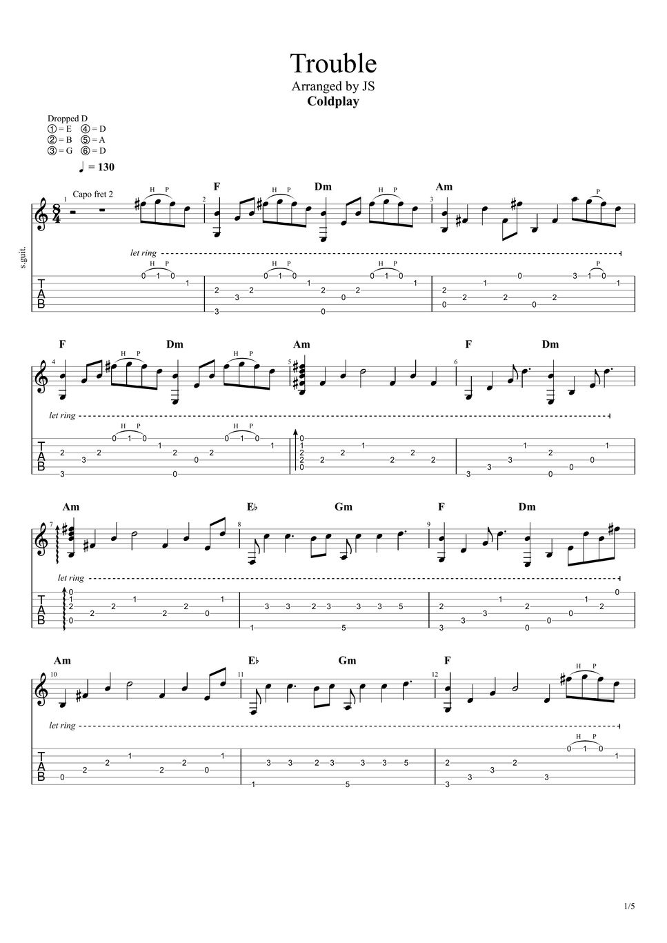 Coldplay - Trouble Sheet by JS-WAVE