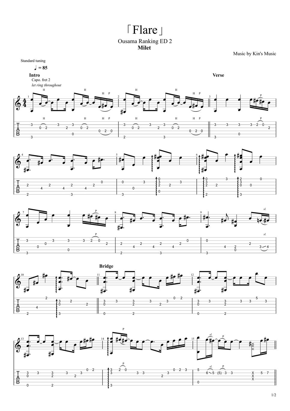 Ousama Ranking ED 2 - milet 「Flare」[Easy Guitar Fingerstyle For ...