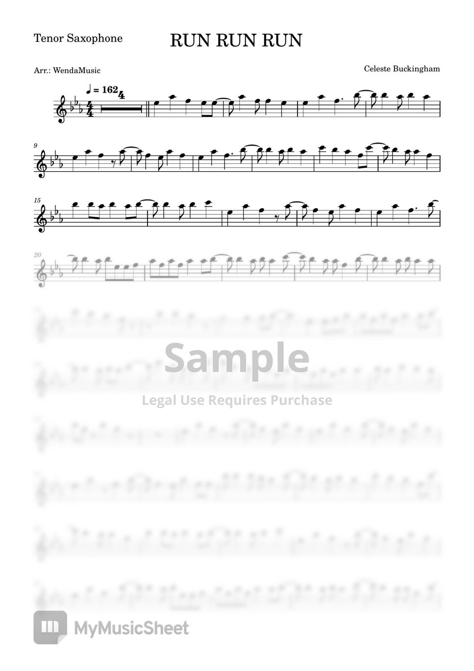 Celeste Buckingham - Run Run Run (Tenor Sax) 楽譜 by WendaMusic