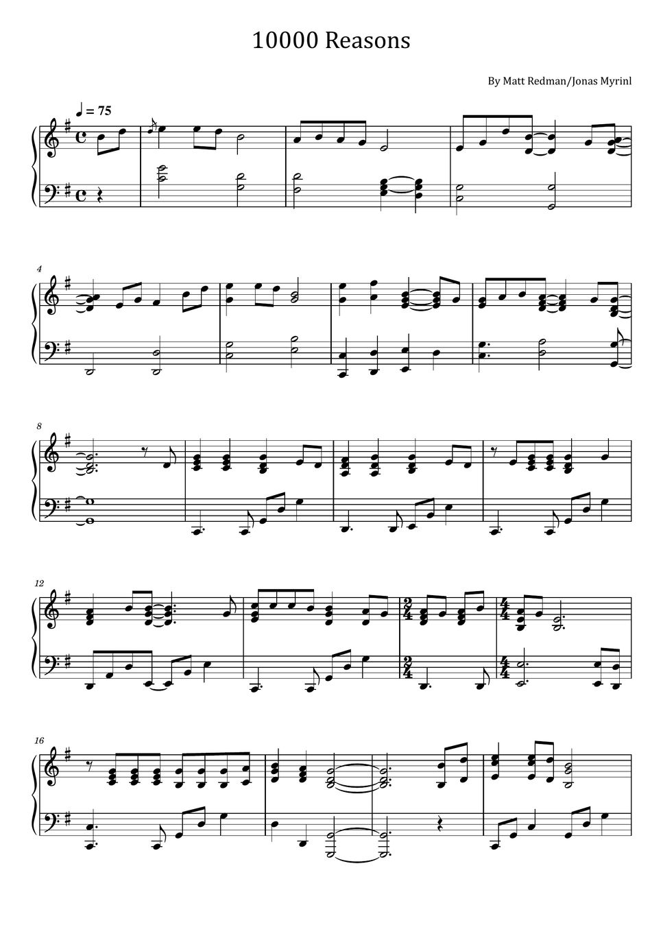 Matt Redman/Jonas Myrin - 10,000 Reasons (For Easy Piano) Sheets by poon