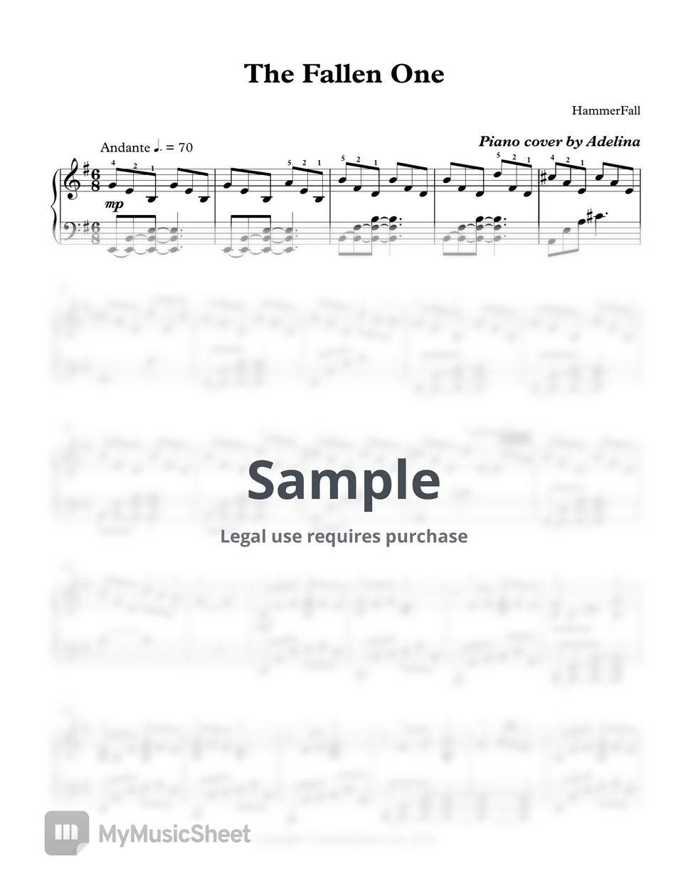 HammerFall - The Fallen One Sheets by Adelina Piano