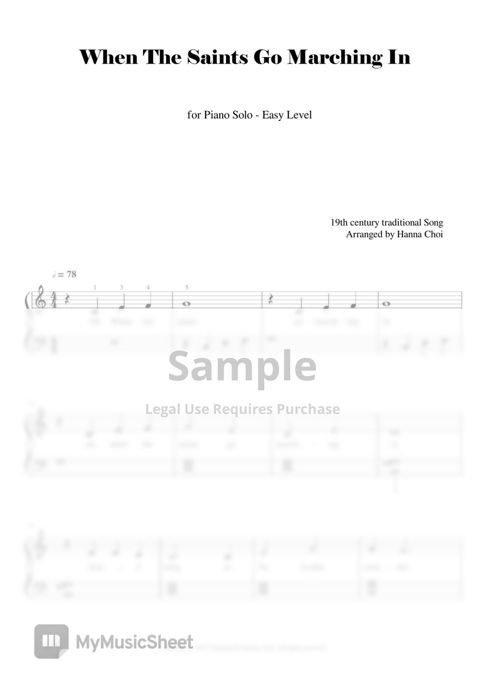 unknown - When The Saints Go Marching In - 성자의 행진 (쉬운 피아노 솔로) نوتة by ...