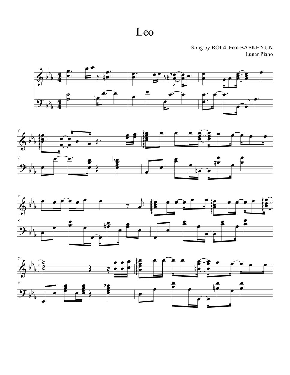 BOL4 - Leo feat. BAEKHYUN 楽譜 by Lunar Piano