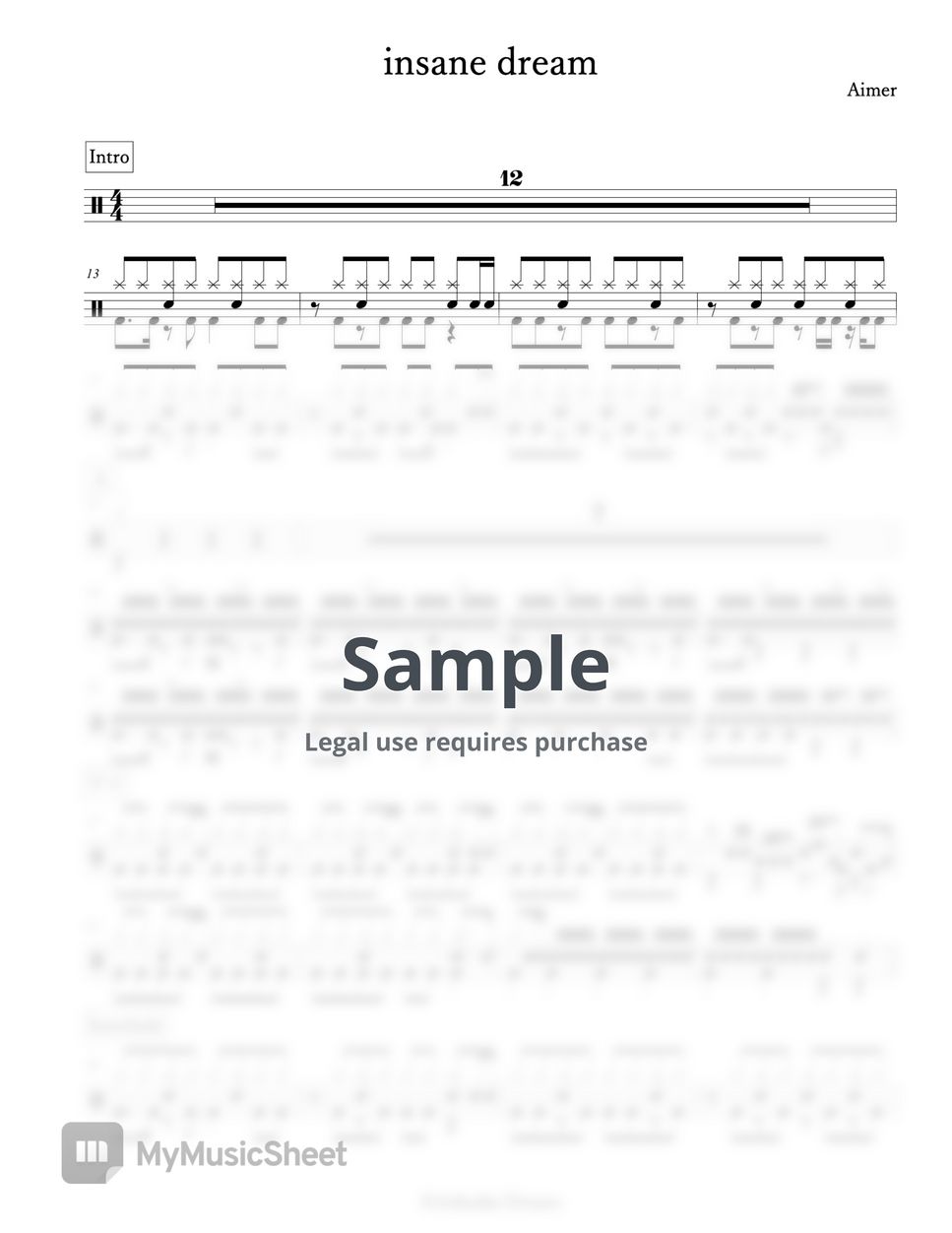 Aimer - insane dream Sheets by Arkadia Drums