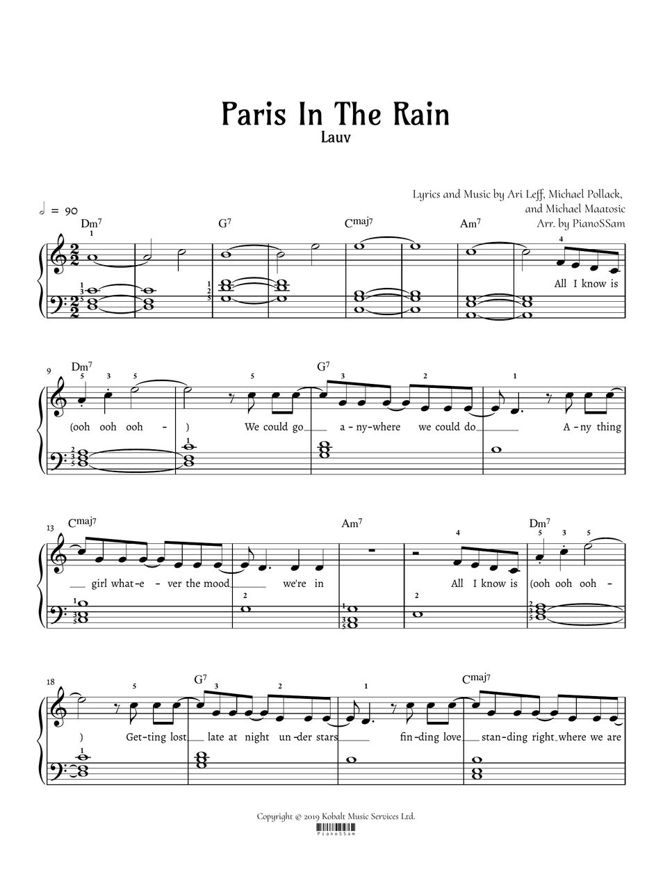 Lauv - [Level 3] Paris In The Rain | Piano Arrangement in C major + MIDI file (Pop) Helaian by ...