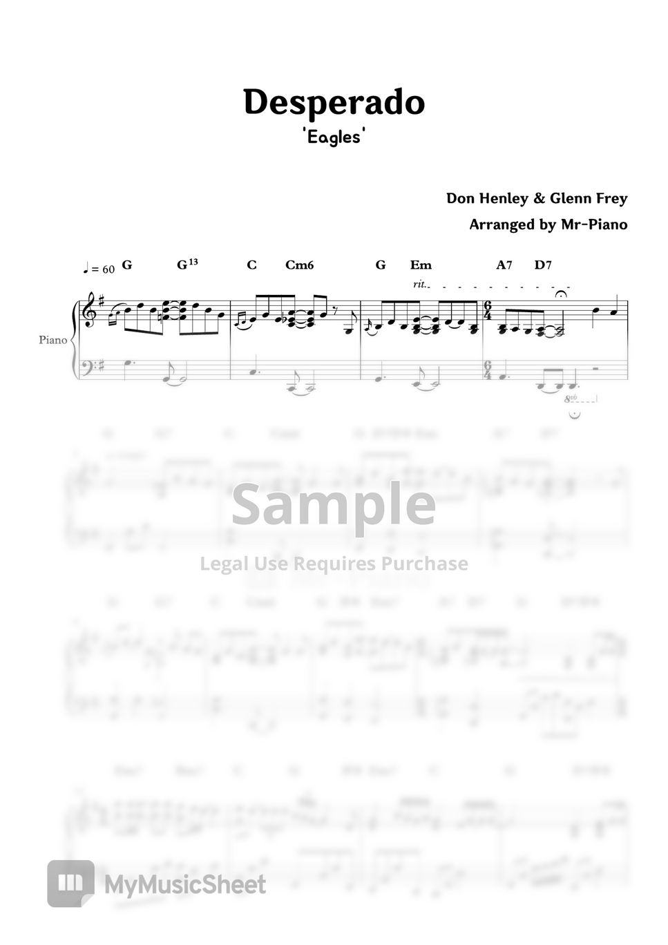 Eagles - Desperado Sheet Music by Mr-Piano