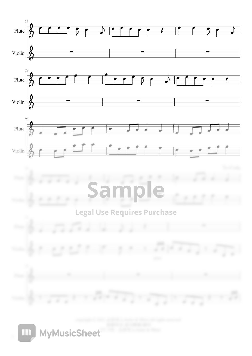 大籽 - 白月光與硃砂痣Bai Yue Guang Yu Zhu Sha Zhi (長笛小提琴重奏譜 C調簡單版) 악보 by 長笛琴人