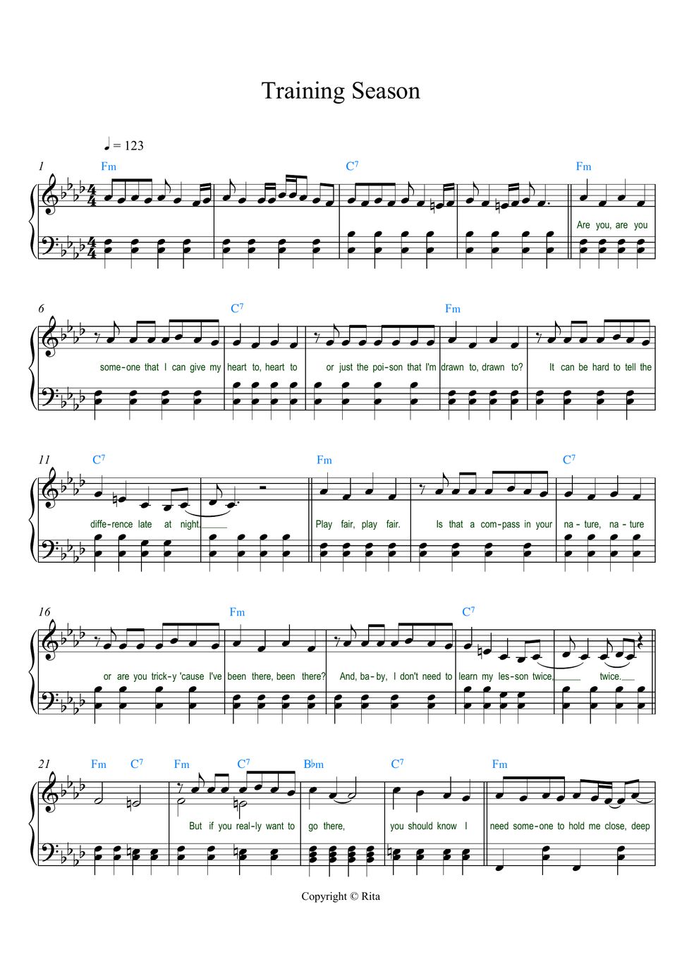 Dua Lipa - Training Season Sheet Music by Rita B