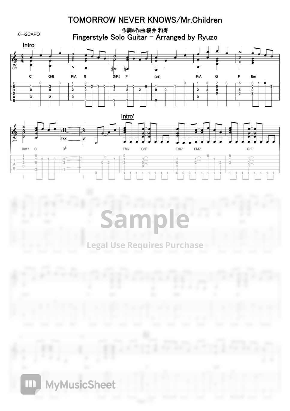 Mr.children - Tomorrow Never Knows Sheets by 龍藏Ryuzo