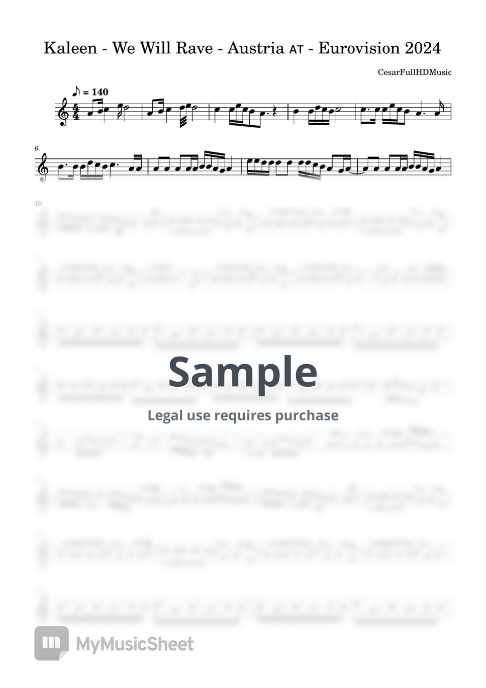 Kaleen - We Will Rave - Austria 🇦🇹 - Eurovision 2024 Sheets