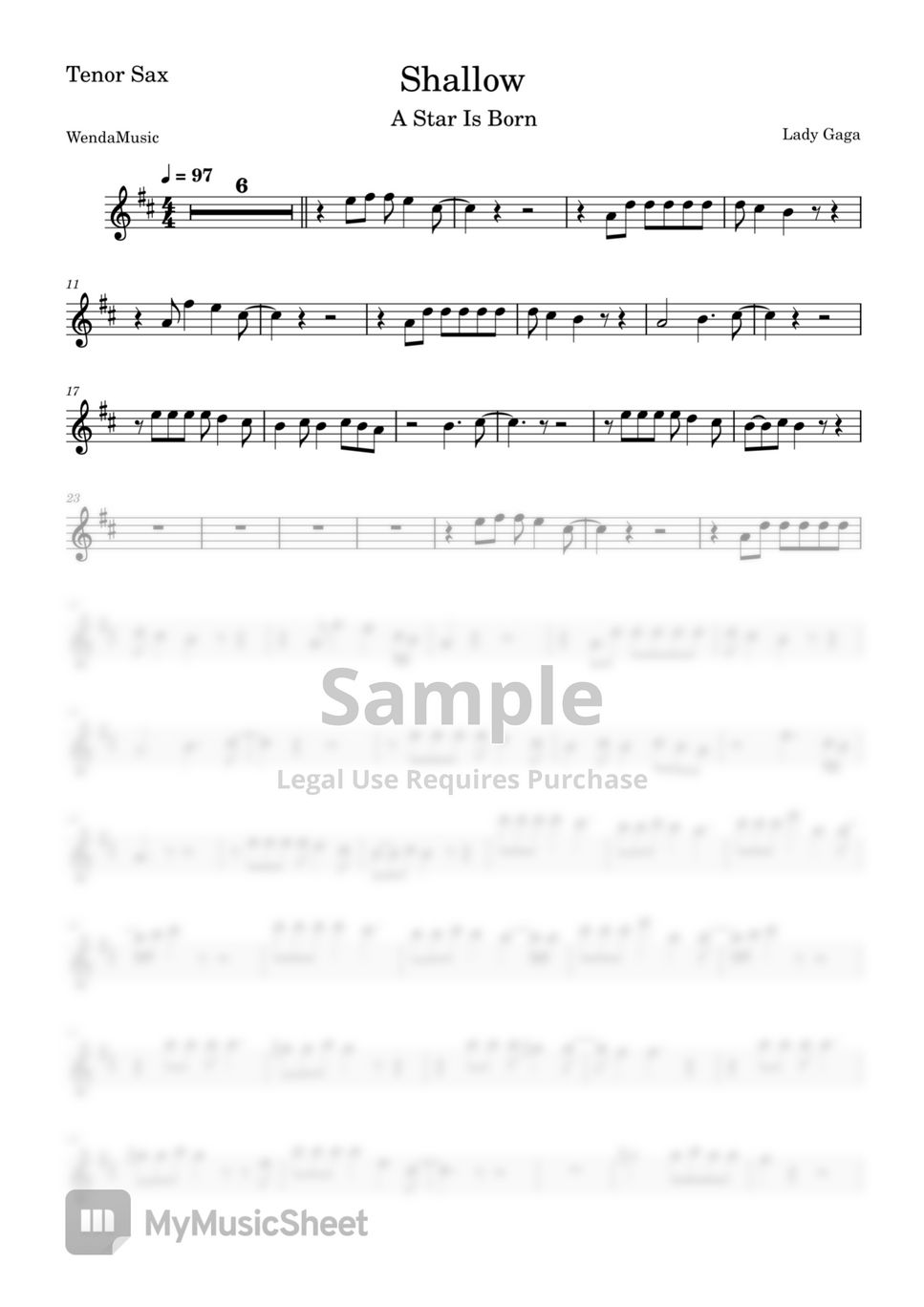 Lady Gaga & Bradley Cooper - Shallow (Tenor Sax) Sheets by WendaMusic